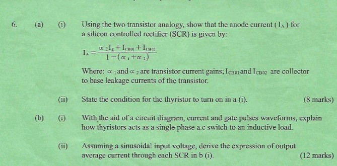 6(a)(i)Using the two transistor analogy show | StudyX
