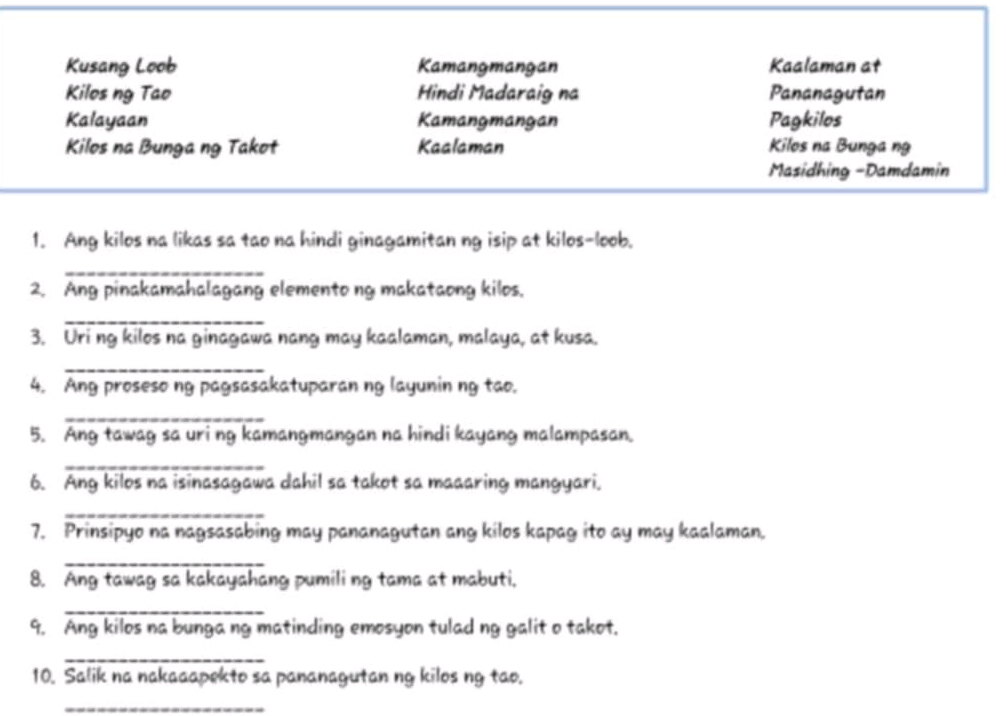 Kusang Loob Kilos ng Tao Kalayaan Kilos na | StudyX