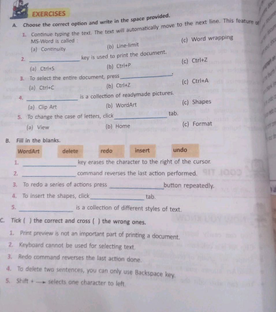 EXERCISES A Choose the correct option and | StudyX
