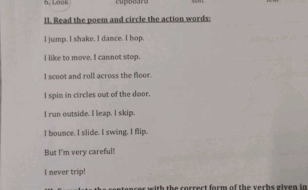 II Read the poem and circle the action words | StudyX
