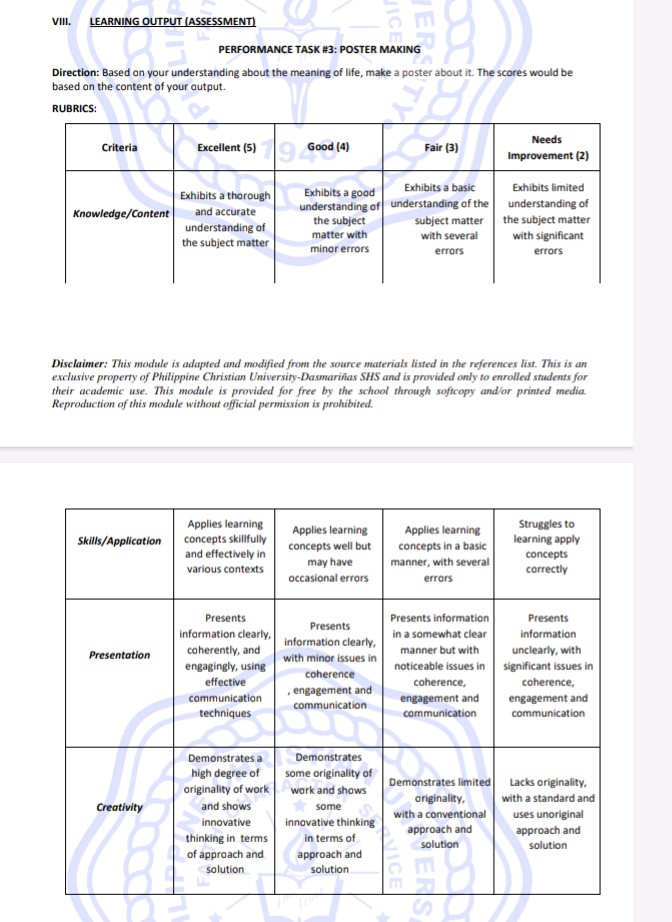 VIII LEARNING OUTPUT (ASSESSMENT) | StudyX