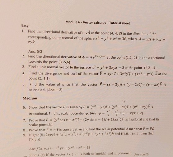 EasyModule 6 - Vector calculus - Tutorial | StudyX
