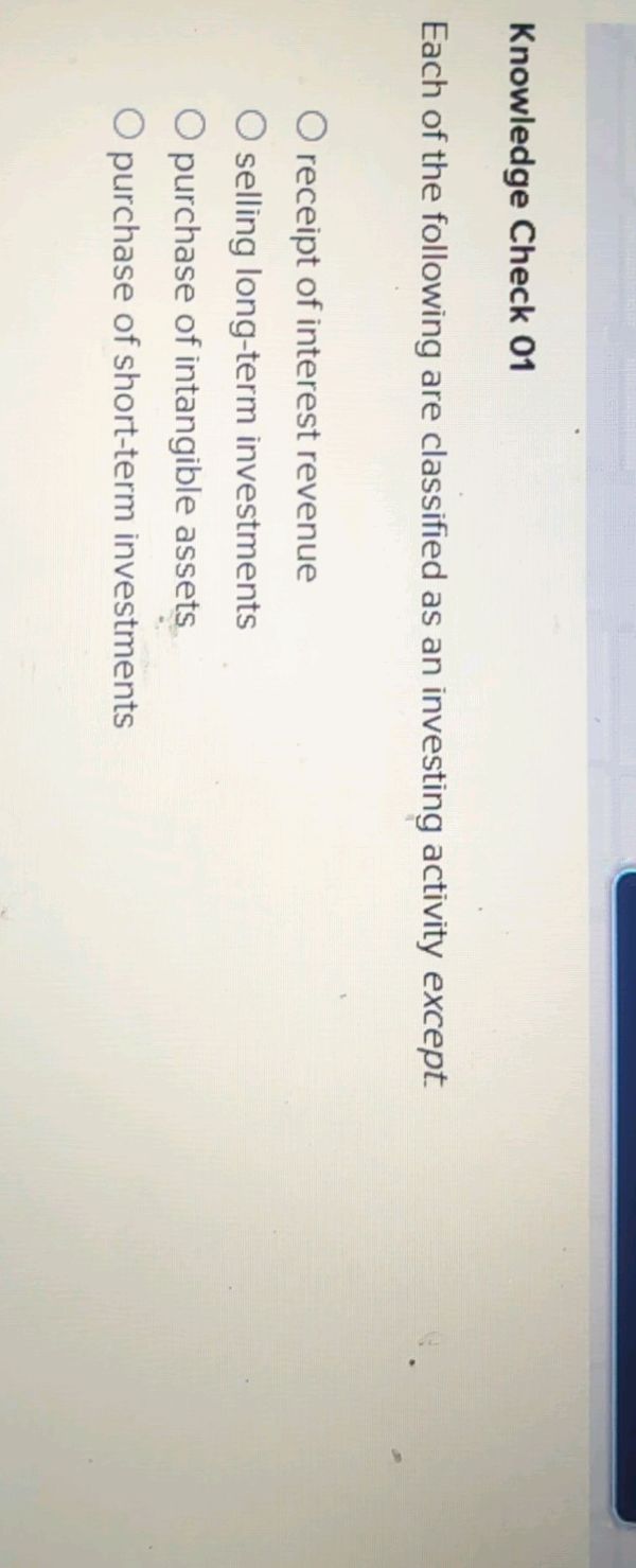 Knowledge Check 01 Each of the following are | StudyX