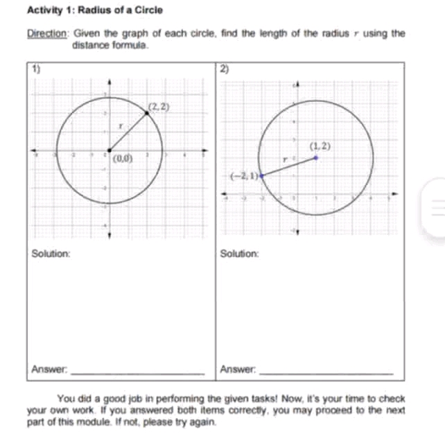 Activity 1 Radius of a CircleDirection Given | StudyX