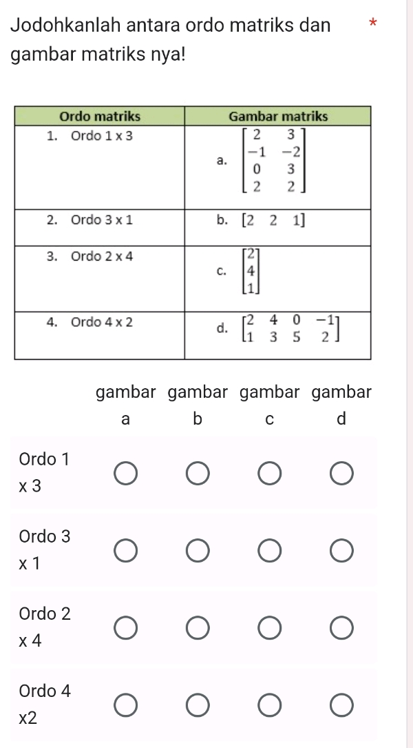 Jodohkanlah antara ordo matriks dan gambar | StudyX