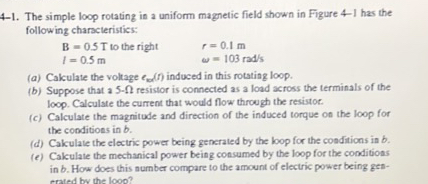 4-1 The simple loop rotating in a uniform | StudyX