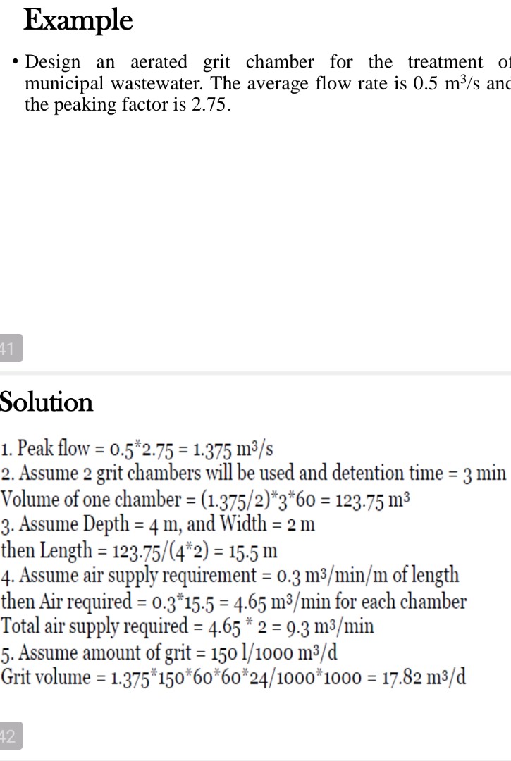 Example Design an aerated grit chamber for | StudyX