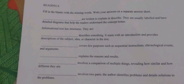 READING 6 Fill in the blanks with the | StudyX