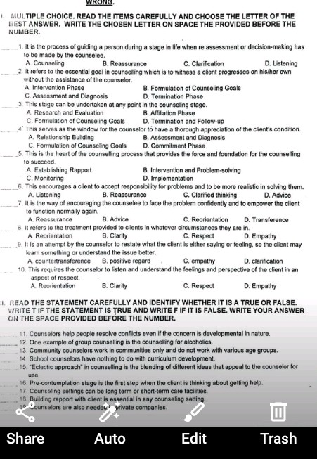 1 MULTIPLE CHOICE READ THE ITEMS CAREFULLY | StudyX