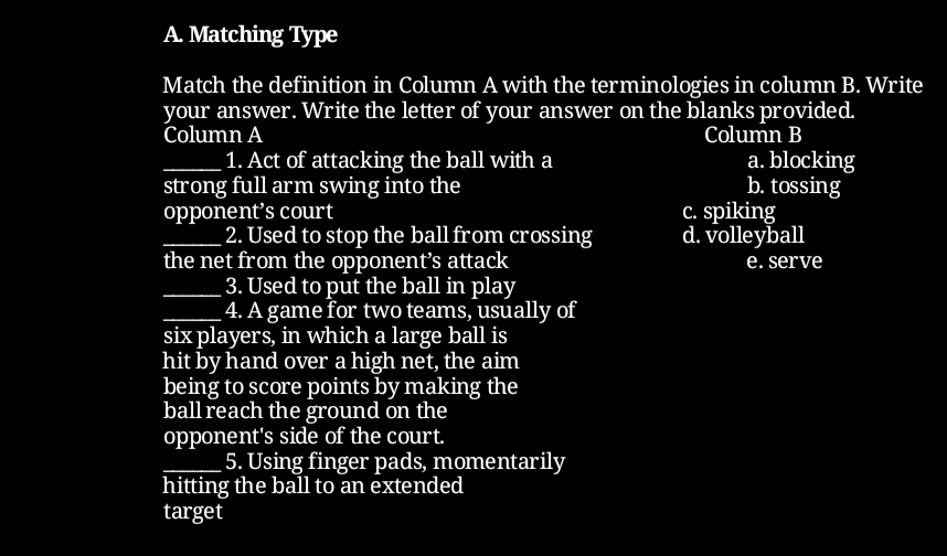 A Matching Type Match the definition in | StudyX