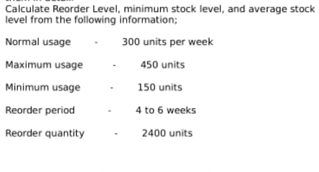 Calculate Reorder Level minimum stock level | StudyX