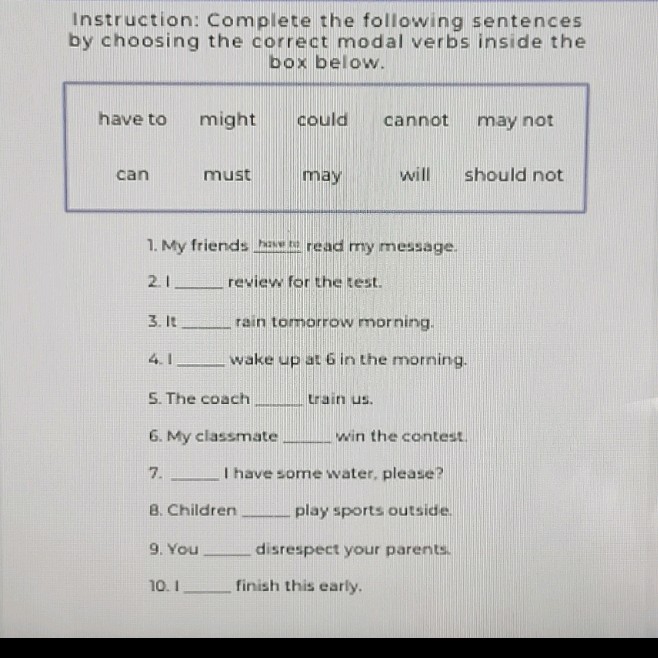 Instruction Complete the following sentences | StudyX
