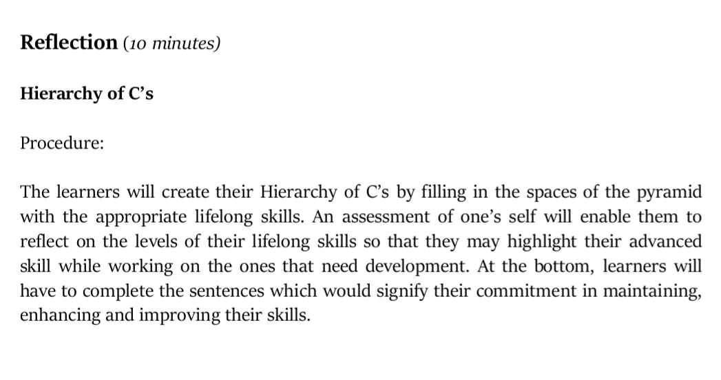 Reflection (10 minutes) Hierarchy of Cs | StudyX