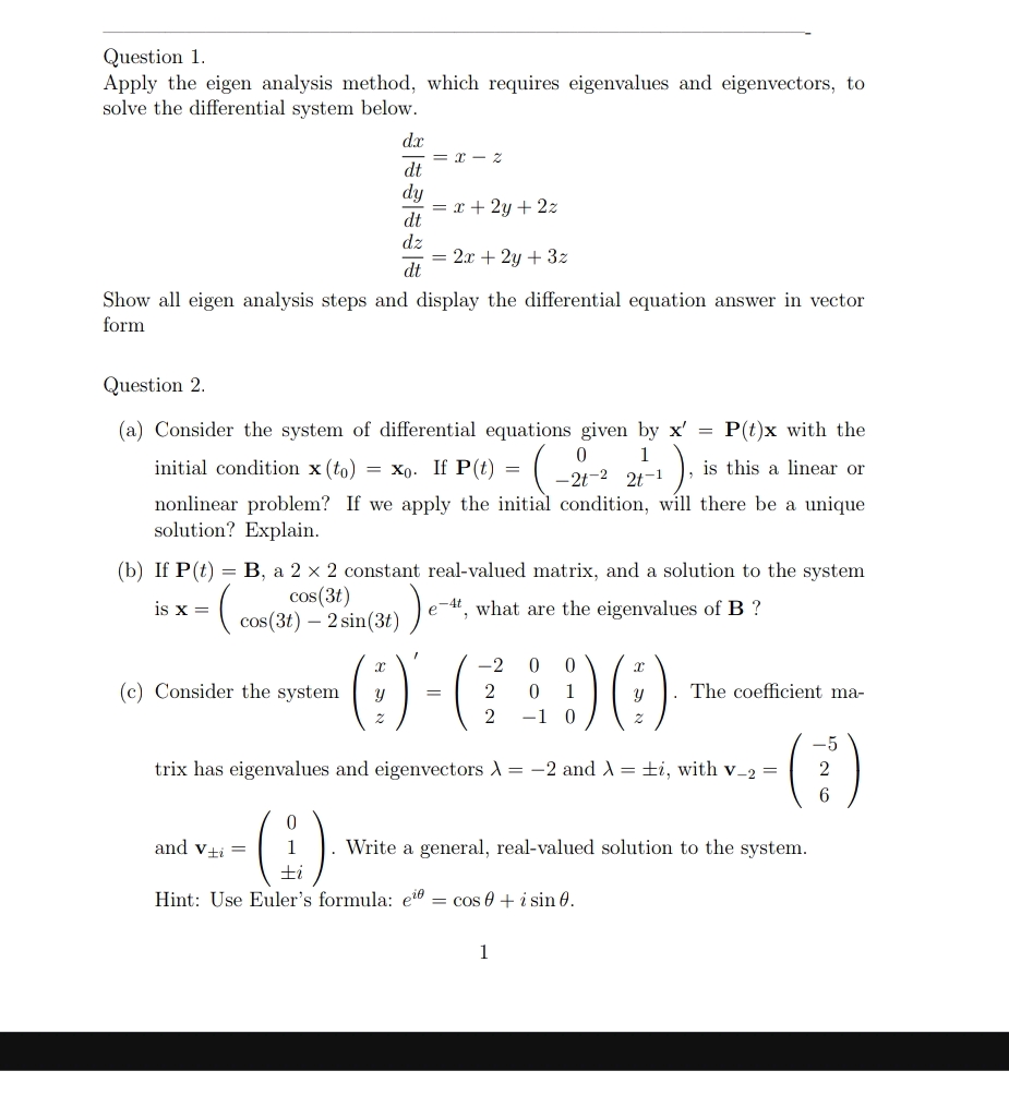 Question 1 Apply the eigen analysis method | StudyX