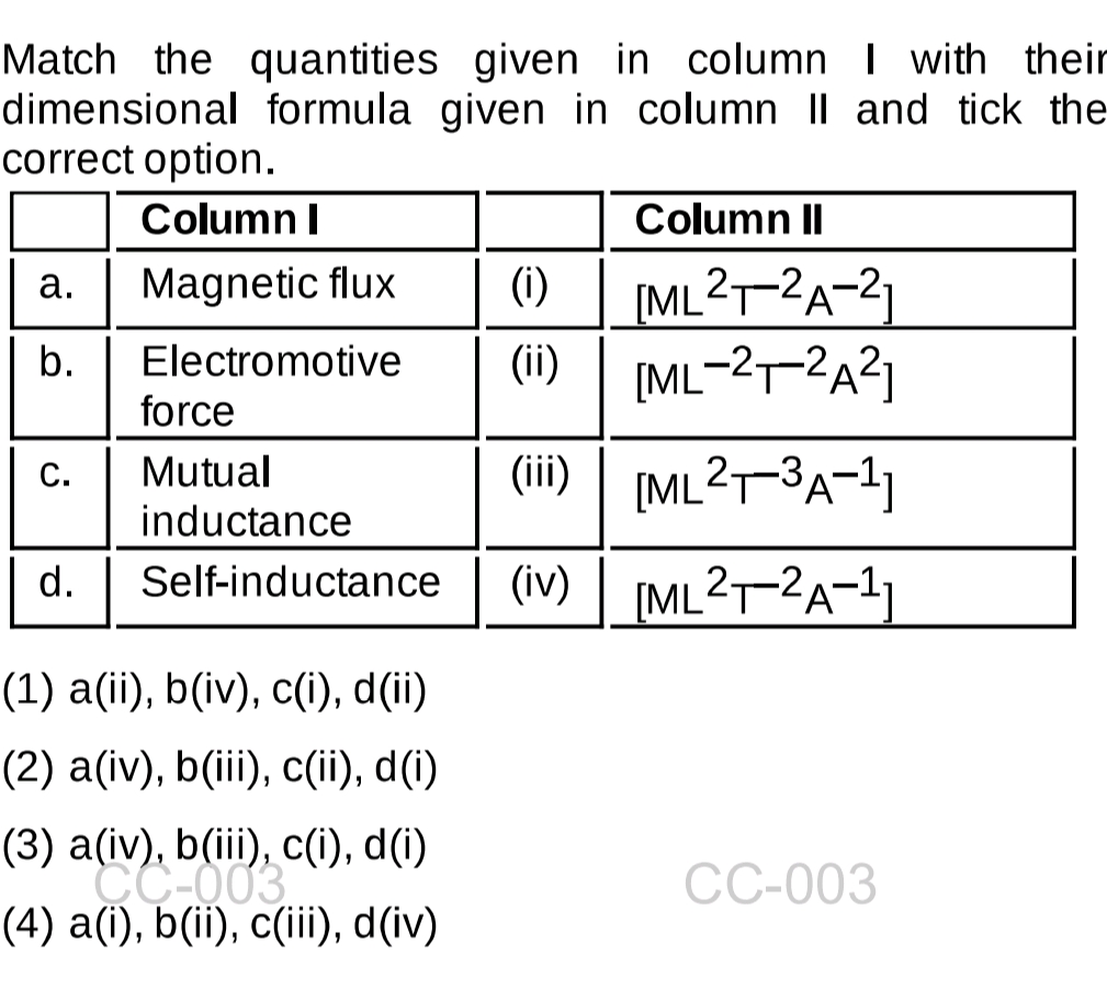 Match the quantities given in column I with | StudyX