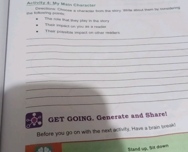 Activity 4 My Main Character Directions | StudyX