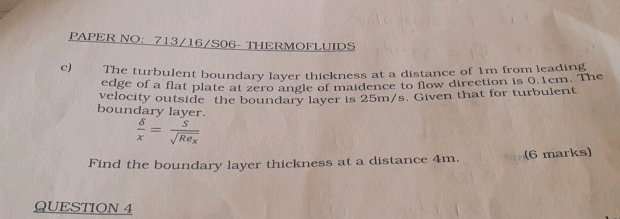 c) The turbulent boundary layer thickness at | StudyX