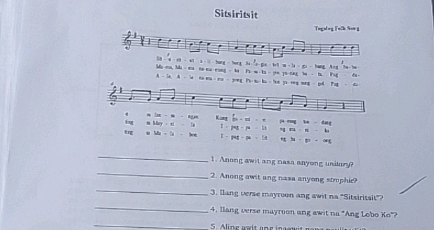 Sitsiritsit Tagalog Folk Song 1 Anong awit