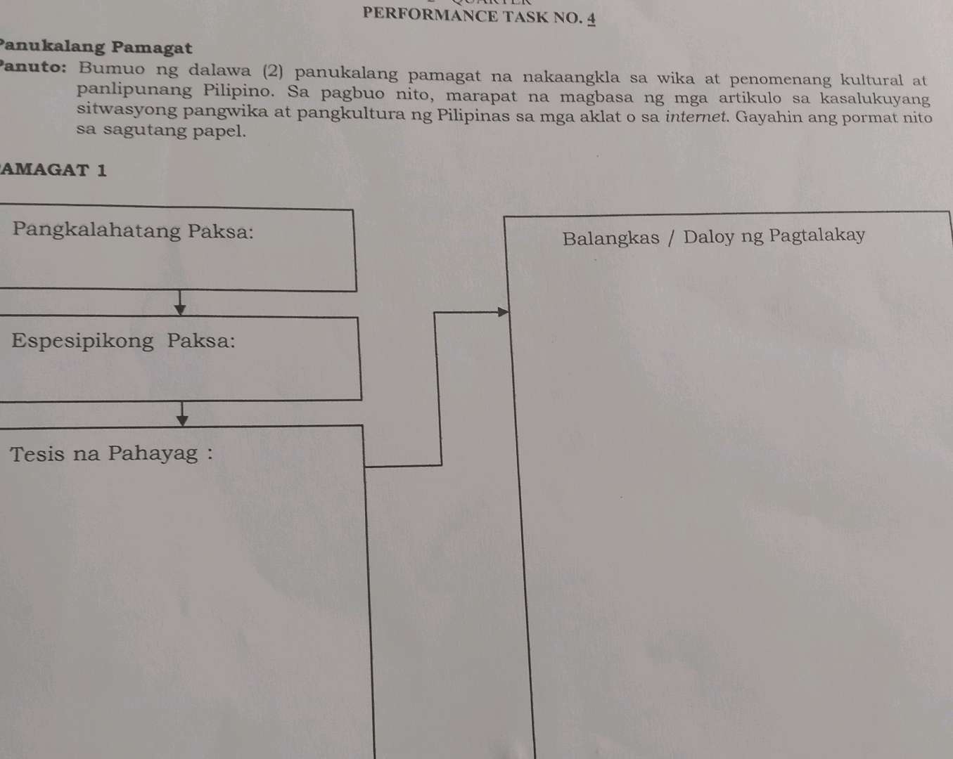 PERFORMANCE TASK NO 4 Panukalang Pamagat | StudyX