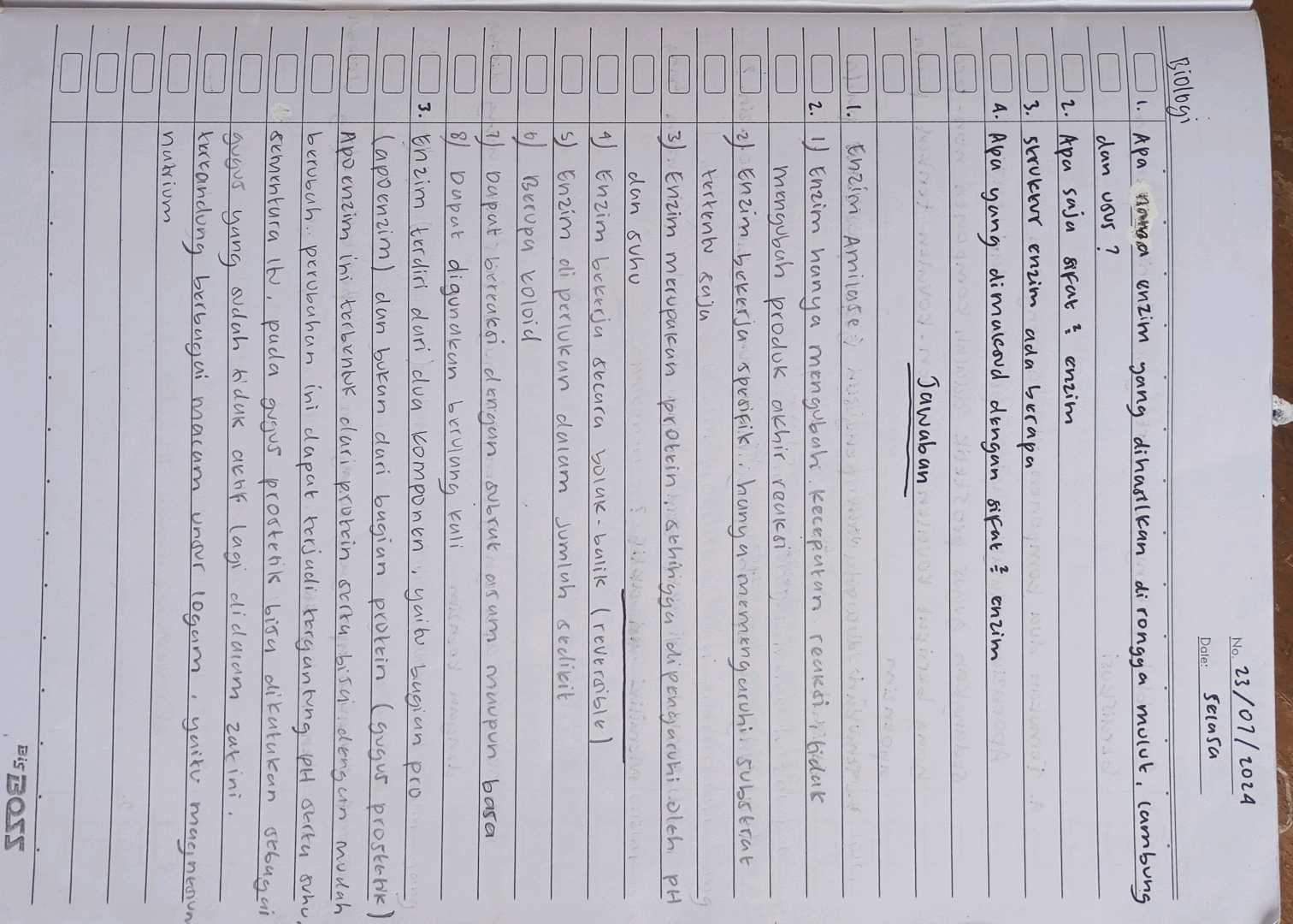 1 Apa nama enzim yang dihasilkan di rongga | StudyX