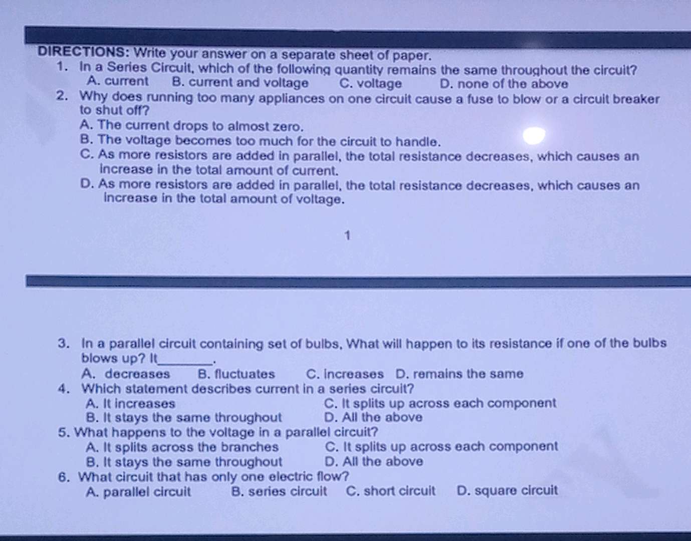 DIRECTIONS Write your answer on a separate | StudyX