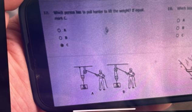 17 Which person has to pull harder to lift | StudyX