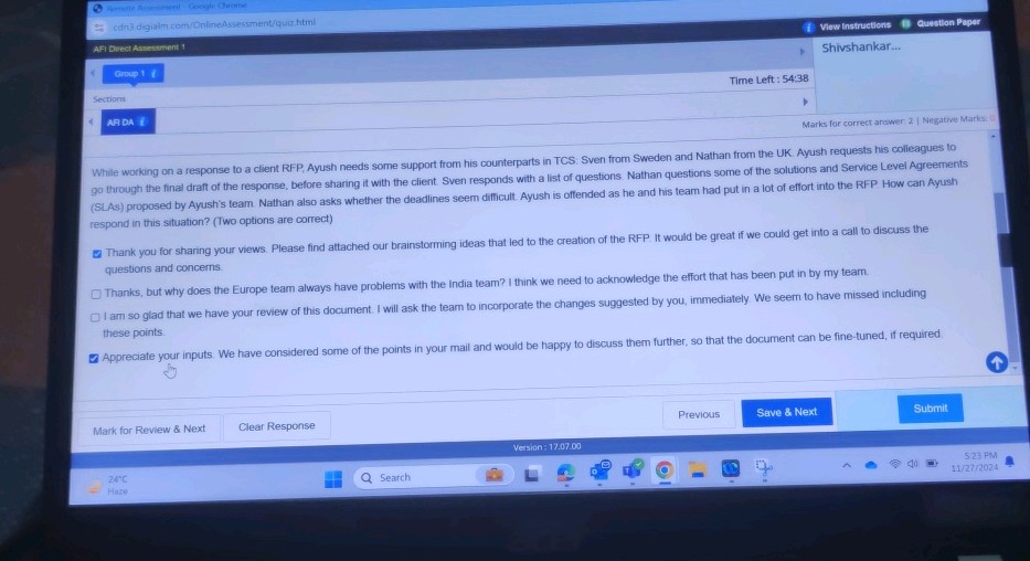 While working on a response to a client RFP | StudyX