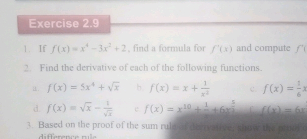 Exercise 29 1 If f(x) = x - 3x + 2 find a