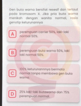 Gen buta warna bersifat resesif dan tertaut | StudyX