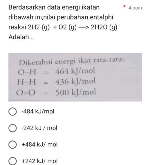 Berdasarkan data energi ikatan dibawah ini | StudyX