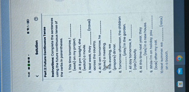 Part 2 Future Continuous Tense Instructions | StudyX