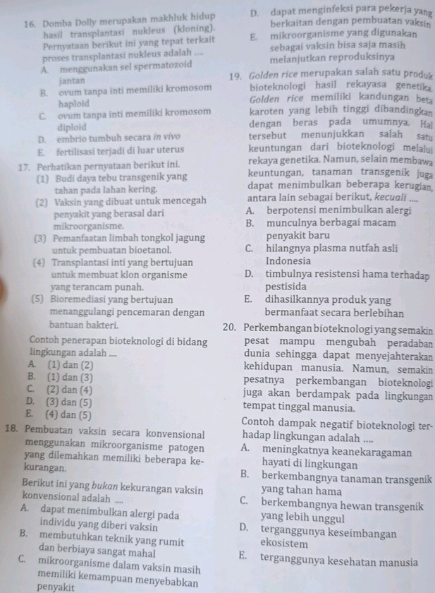 16 Domba Dolly merupakan makhluk hidup hasil | StudyX
