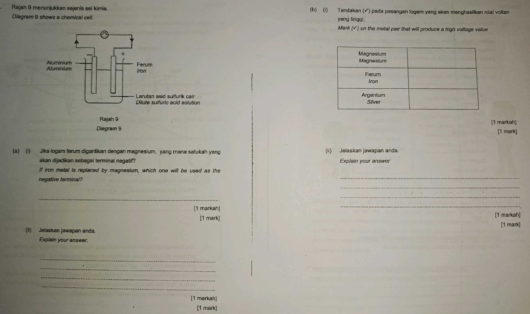 Rajah 9 menunjukkan sejenis sel kimia | StudyX