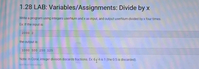 128 LAB Variables/Assignments Divide by x | StudyX