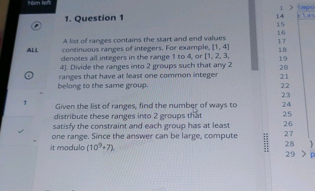 16 m left 1 Question 1 A list of ranges | StudyX