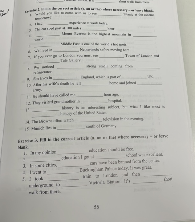 Exercise 2 Fill in the correct article (a an | StudyX