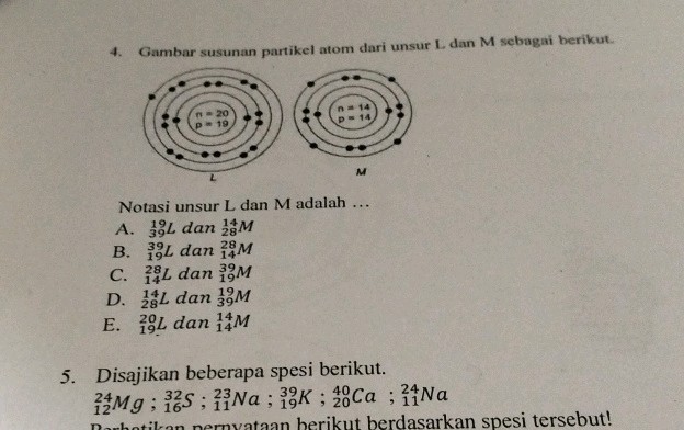 4 Gambar susunan partikel atom dari unsur L | StudyX