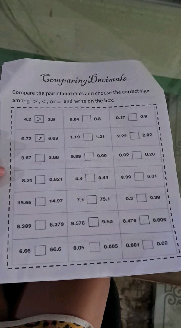 Comparing Decimals Compare the pair of | StudyX