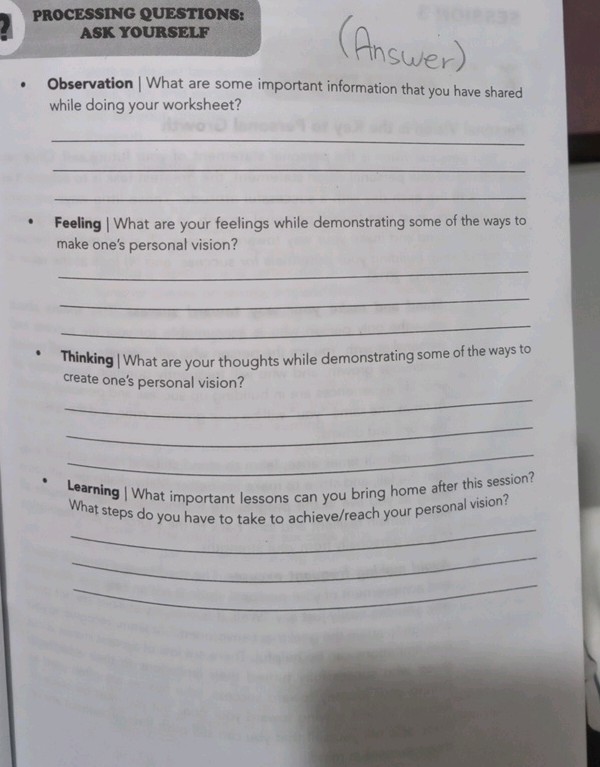 PROCESSING QUESTIONS ASK YOURSELF (Answer) | StudyX