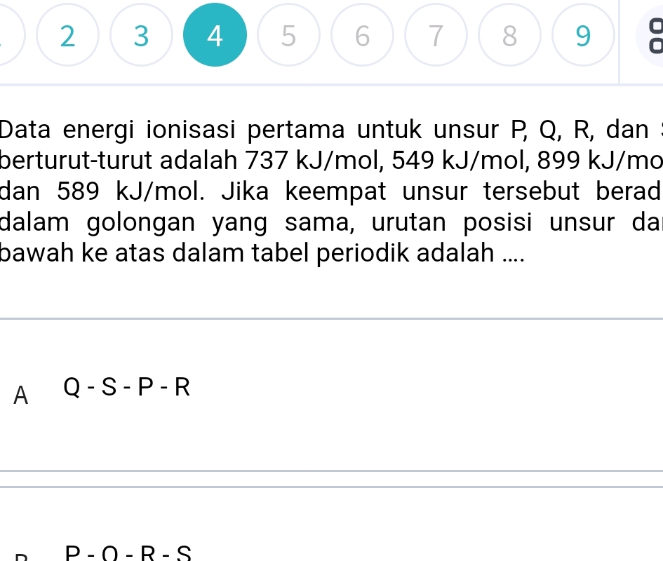 Data energi ionisasi pertama untuk unsur P | StudyX
