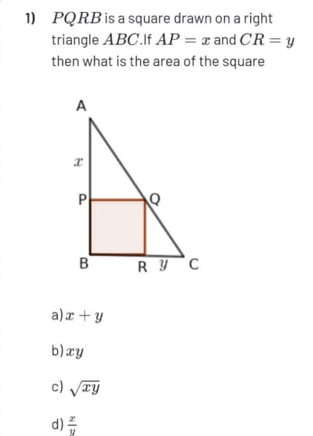 1) P Q R B is a square drawn on a right | StudyX