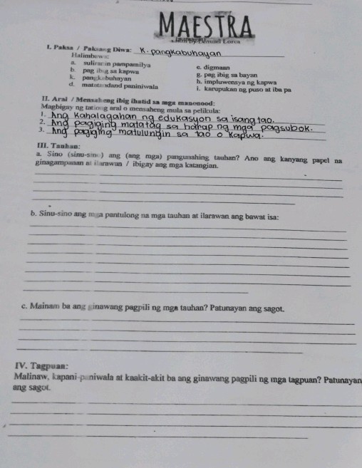 MAESTRA 1 Paksa / Pakang Diwa K | StudyX