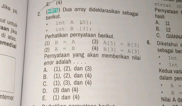 Dua array dideklarasikan sebagai berikut int | StudyX