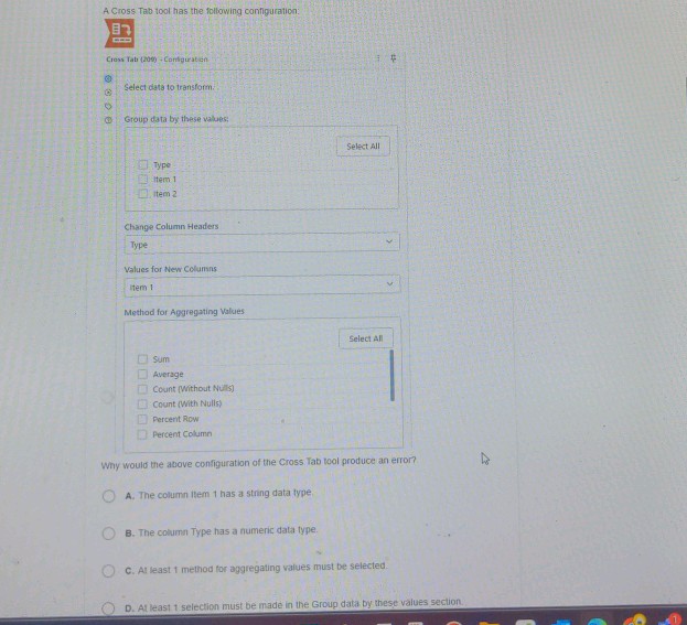 A Cross Tab tool has the following | StudyX