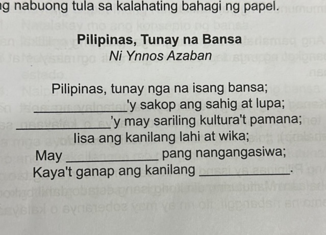 g nabuong tula sa kalahating bahagi ng papel | StudyX