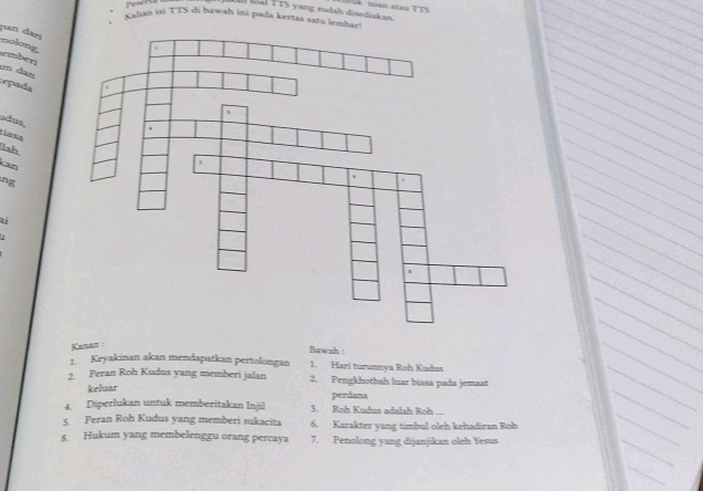 Kalian isi TTS di bawah ini pada kertas satu | StudyX