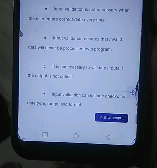 Input validation is not necessary when the | StudyX