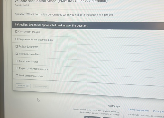 Validate and Control Scope (PMBOK Guide | StudyX