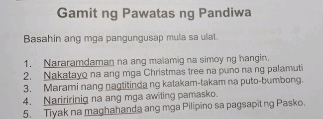 Gamit ng Pawatas ng Pandiwa Basahin ang mga | StudyX