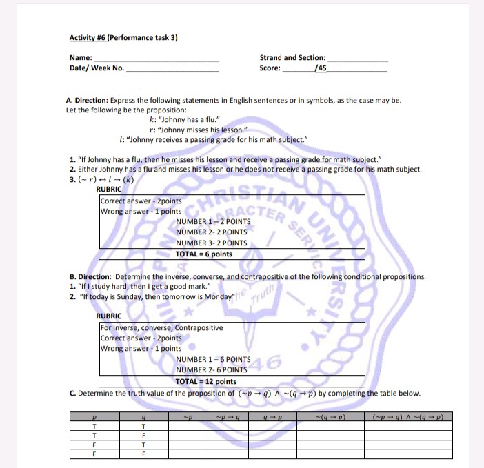 Activity 6 (Performance task 3) Name Date/ | StudyX